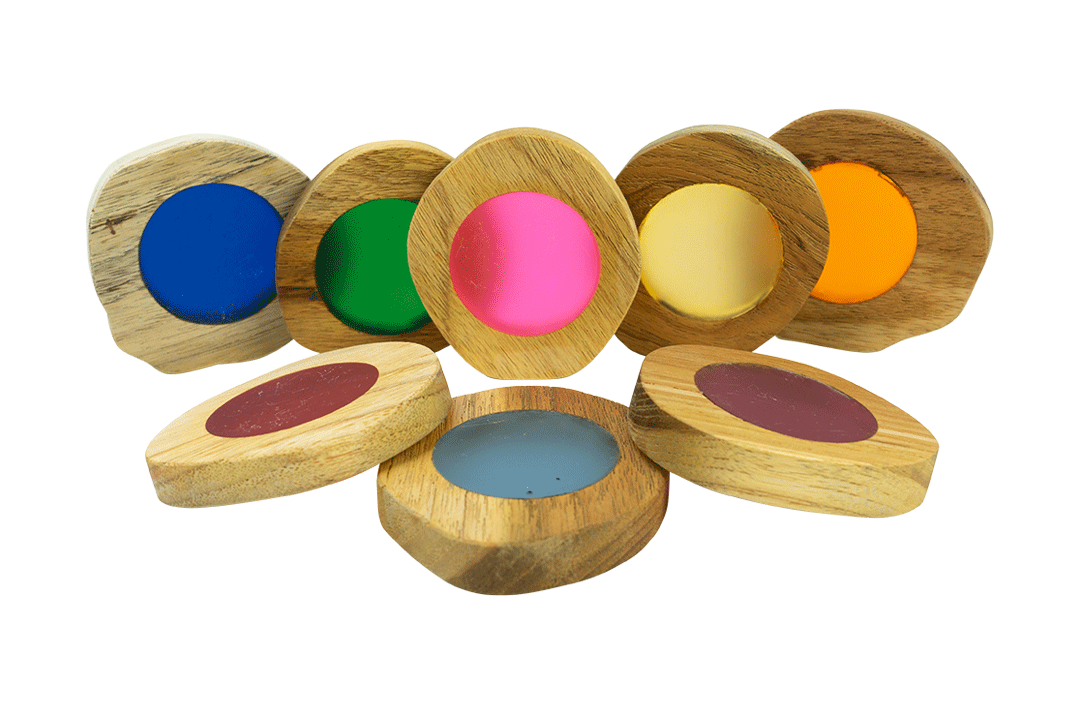 Resin Wood Slice Rainbow 8pc | Preschool Equipment Australia