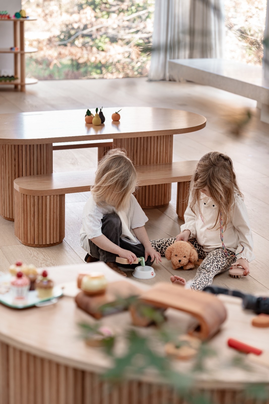 Oak Fluted Oval Table & Bench Set | Preschool Equipment Australia