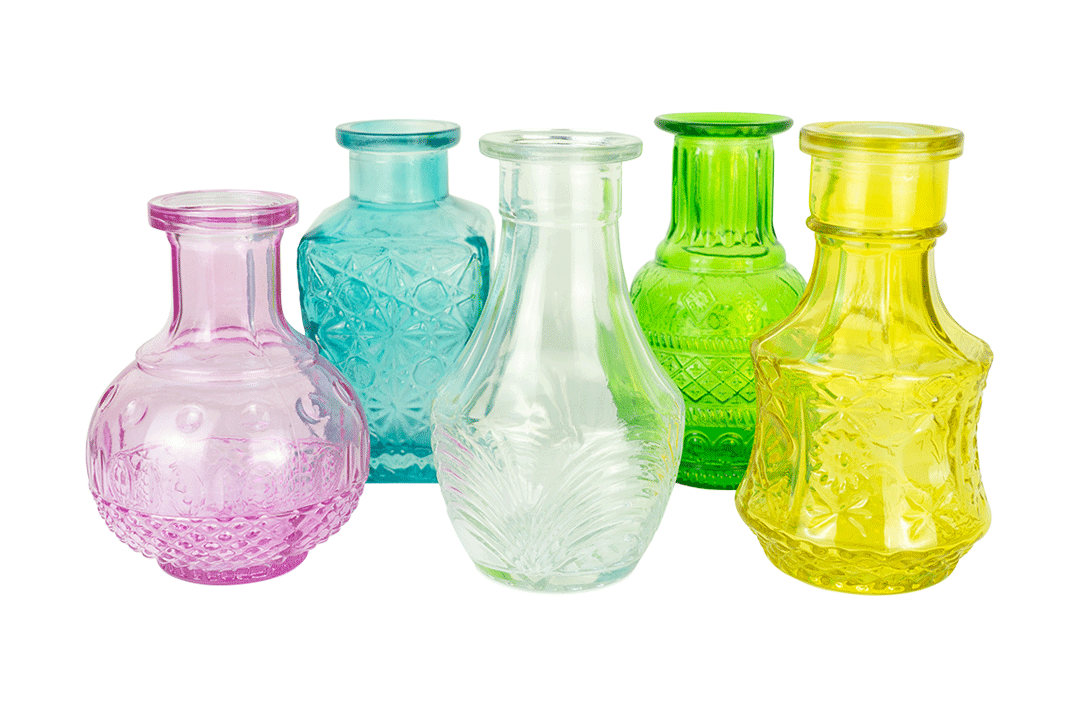 Coloured Glass Bottles 5pc | Preschool Equipment Australia