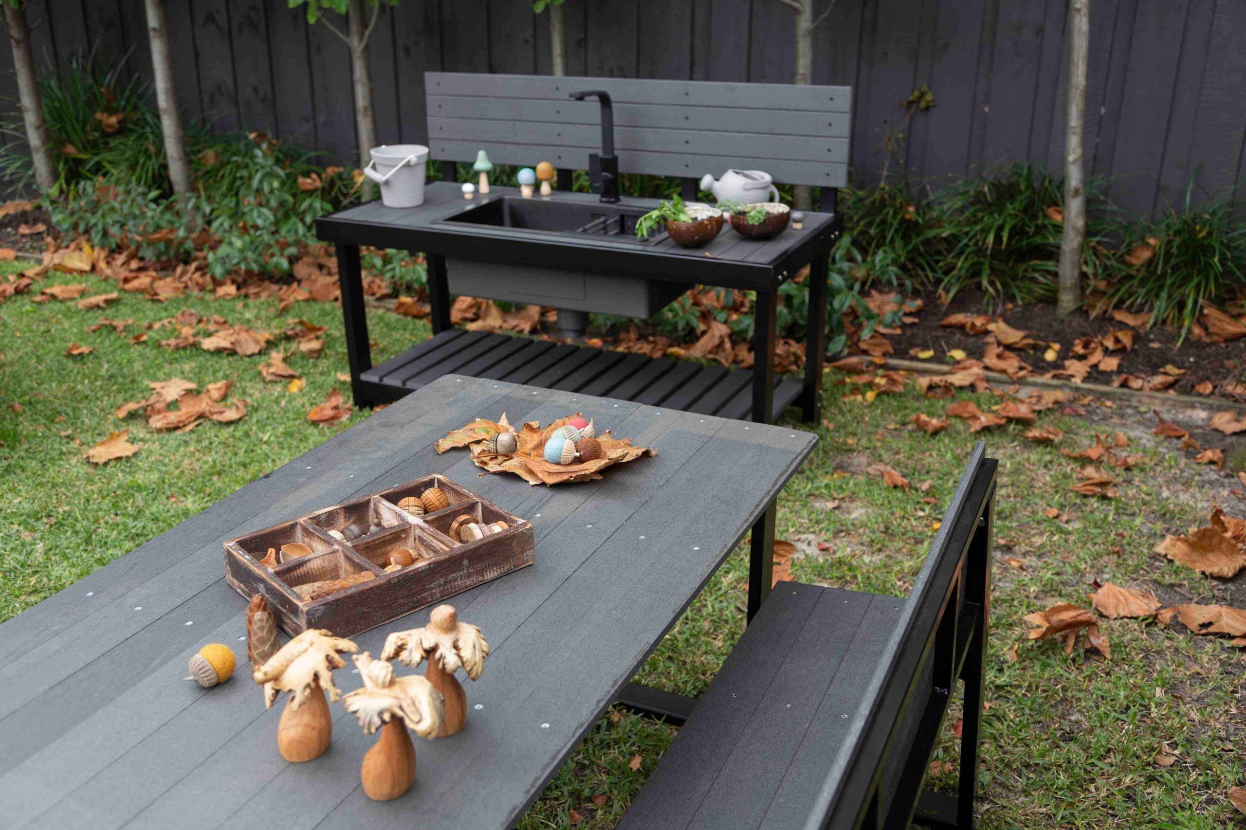 Outdoor U-Frame Benches With Back 2pc | Preschool Equipment Australia
