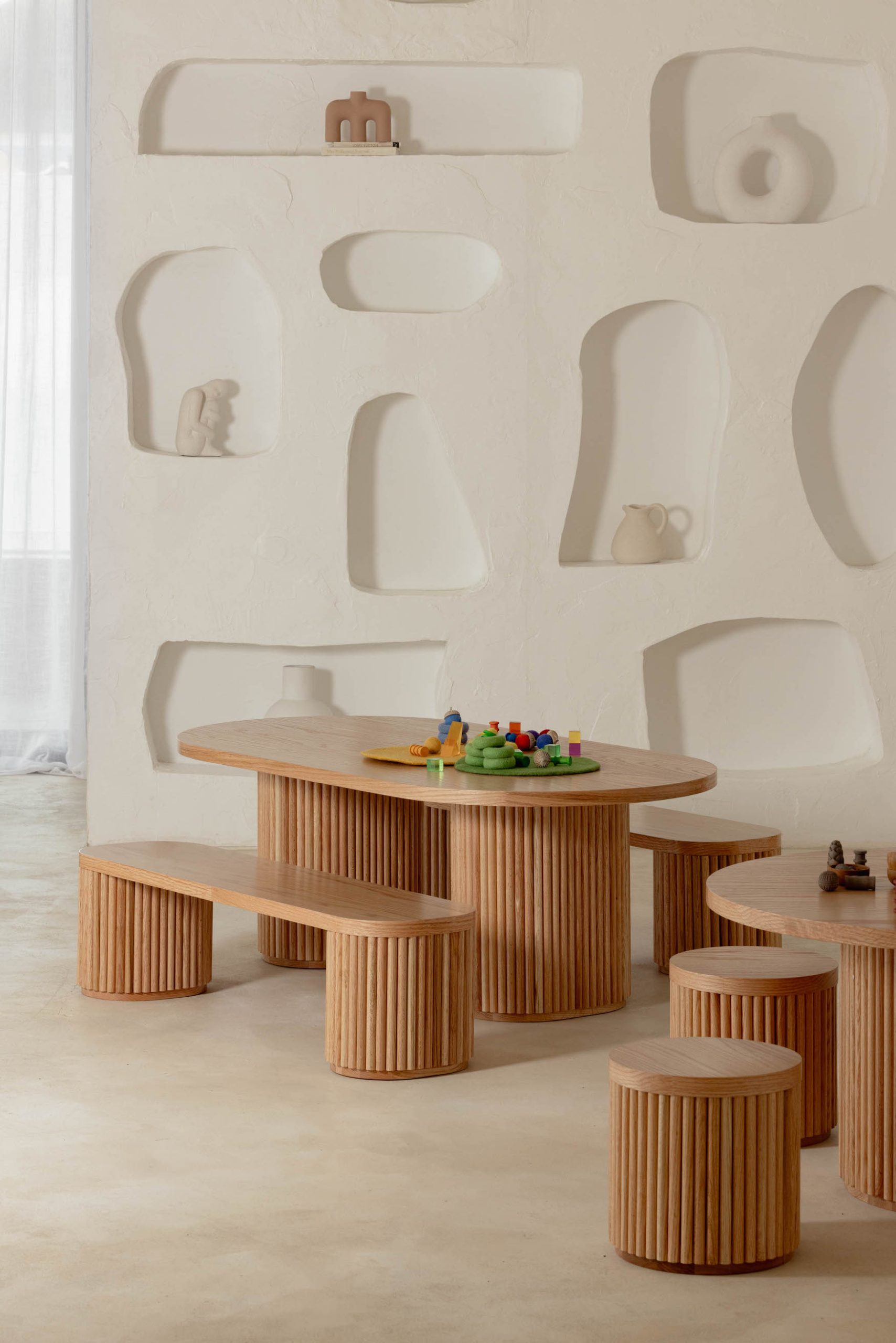 Oak Fluted Bench | Preschool Equipment Australia