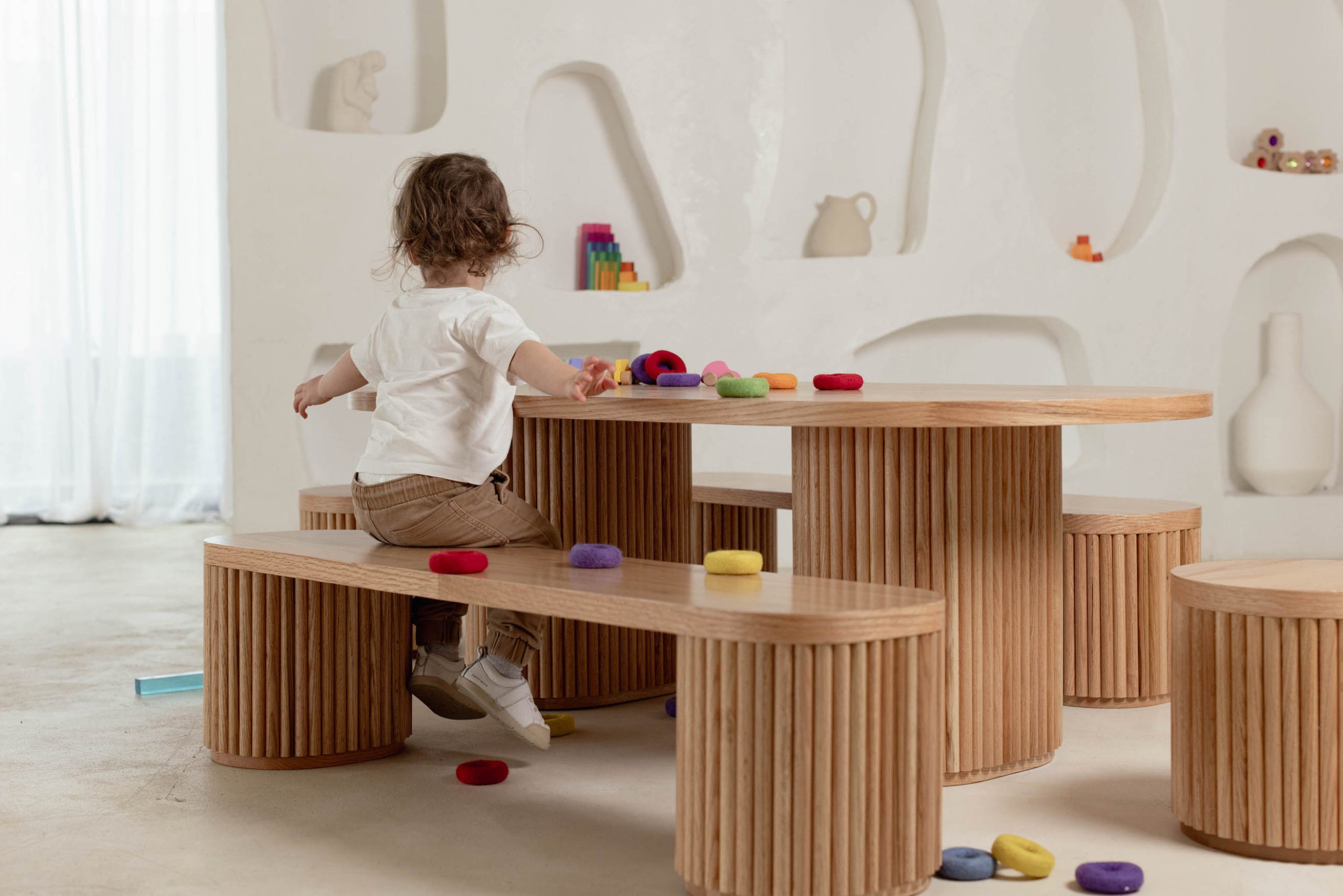 Oak Fluted Bench | Preschool Equipment Australia